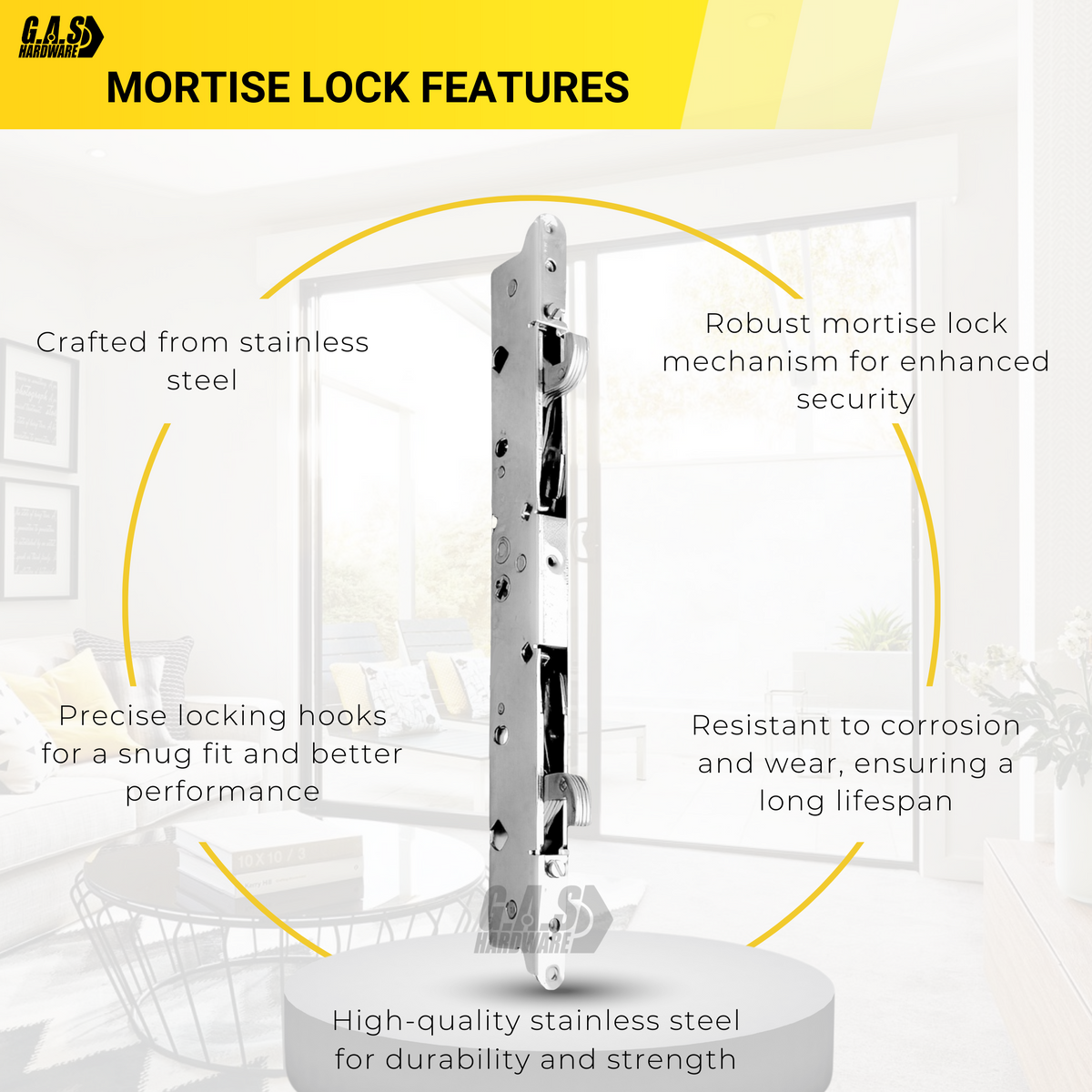 2-Point Double Hook Sliding Door Lock, Center Drive, No Faceplate 9-7/8" - Stainless Steel ...